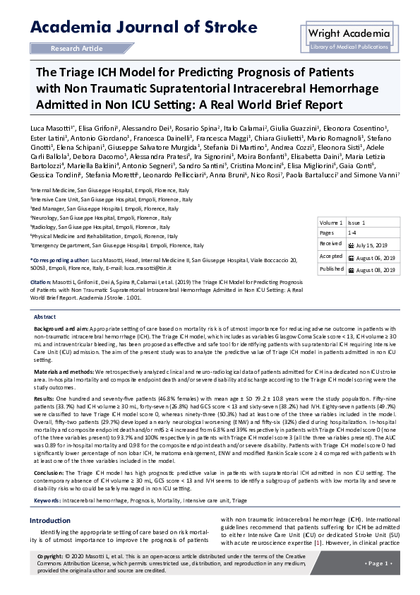 (PDF) The Triage ICH Model for Predicting Prognosis of Patients with ...