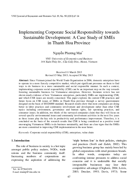 (PDF) Implementing Corporate Social Responsibility towards Sustainable Development: A Case Study ...