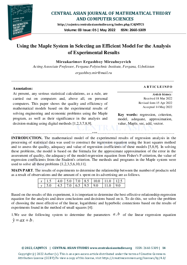 Pdf Using The Maple System To Evaluate The Efficiency Of A Regression Model