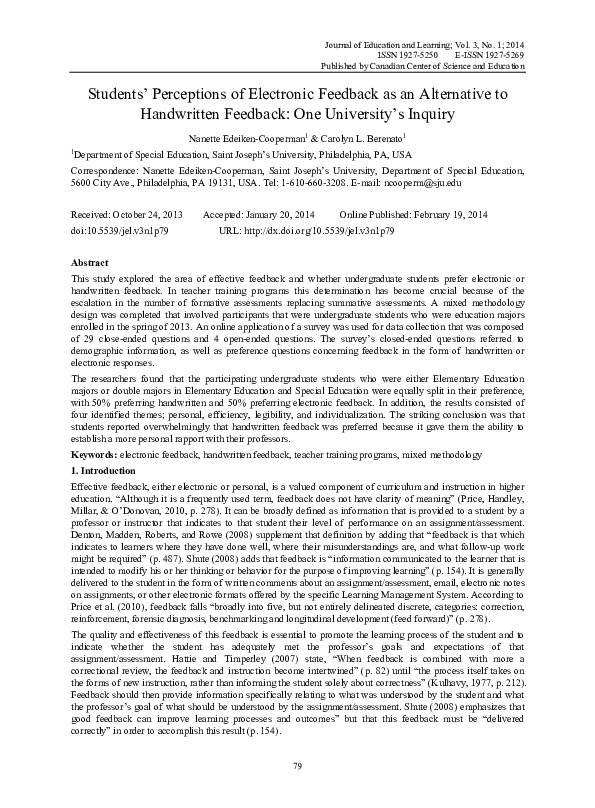 (PDF) Students’ Perceptions of Electronic Feedback as an Alternative to Handwritten Feedback ...