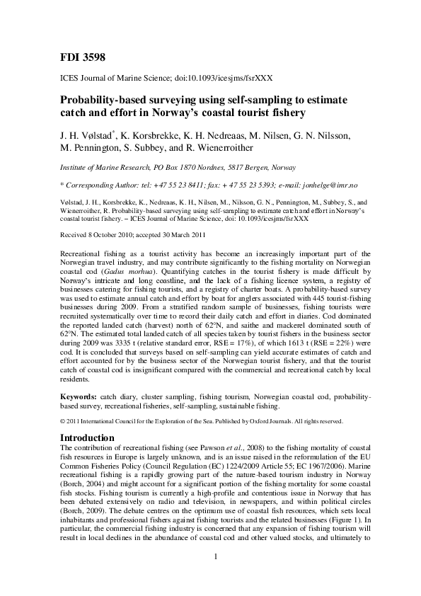 (PDF) Probability-based surveying using self-sampling to estimate catch and effort in Norway's ...