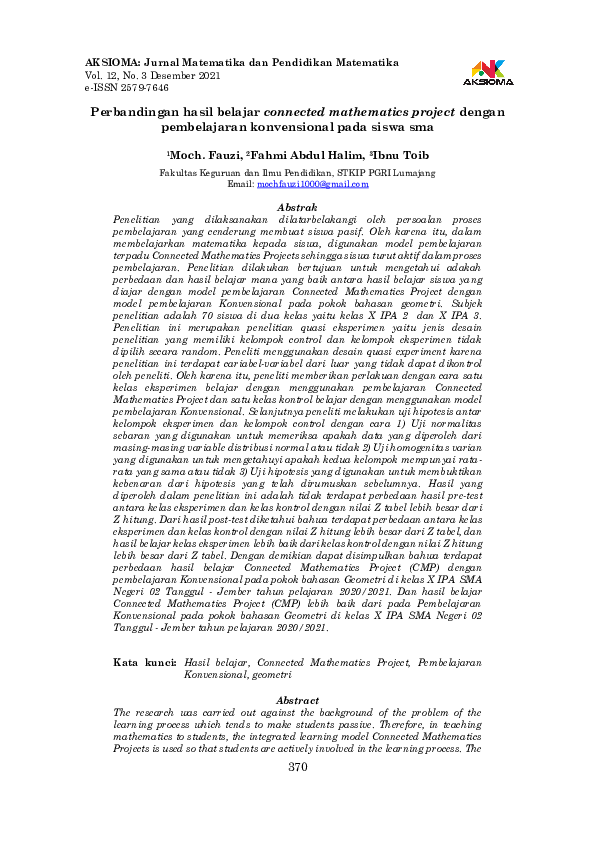 (PDF) Perbandingan hasil belajar connected mathematics project dengan ...