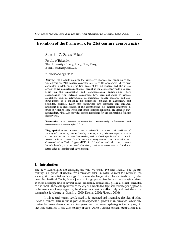 (PDF) Evolution of the framework for 21st century competencies (PDF) Evolution of the framework for 21st century competencies