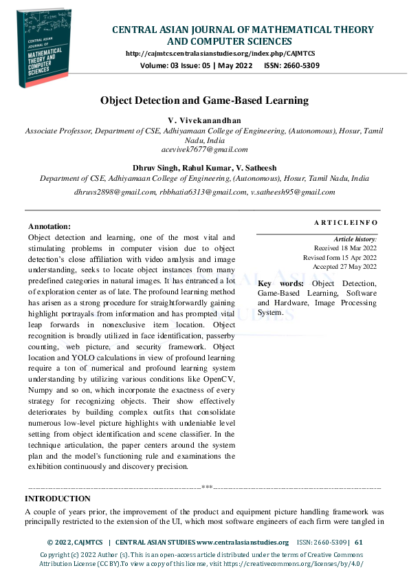 Pdf Object Detection And Game Based Learning
