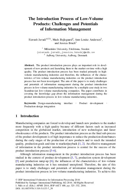 (PDF) The Introduction Process of Low-Volume Products: Challenges and ...