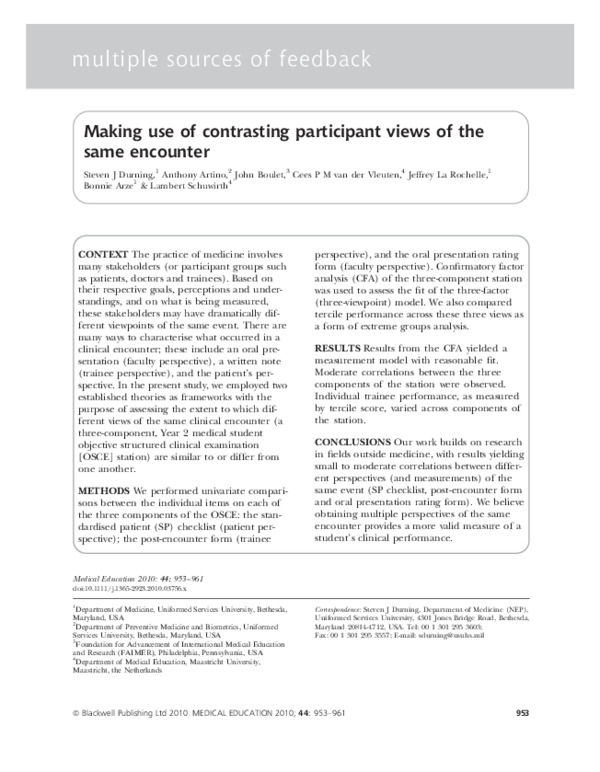 (PDF) Making use of contrasting participant views of the same encounter