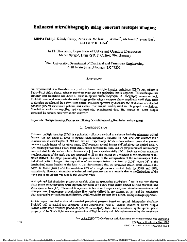 (PDF) Coherent Multiple Imaging for Enhanced Optical Lithography