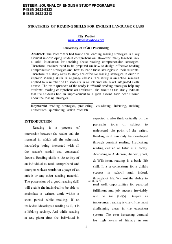 (PDF) Strategies of Reading Skills for English Language Class