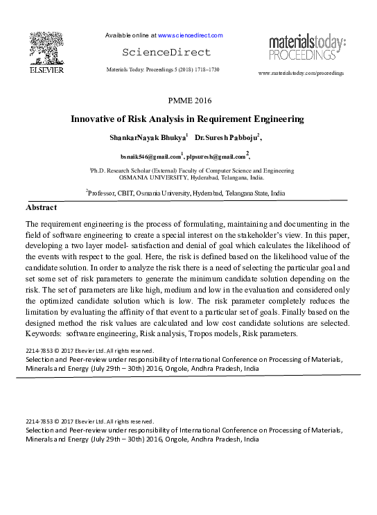 (PDF) Innovative of Risk Analysis in Requirement Engineering