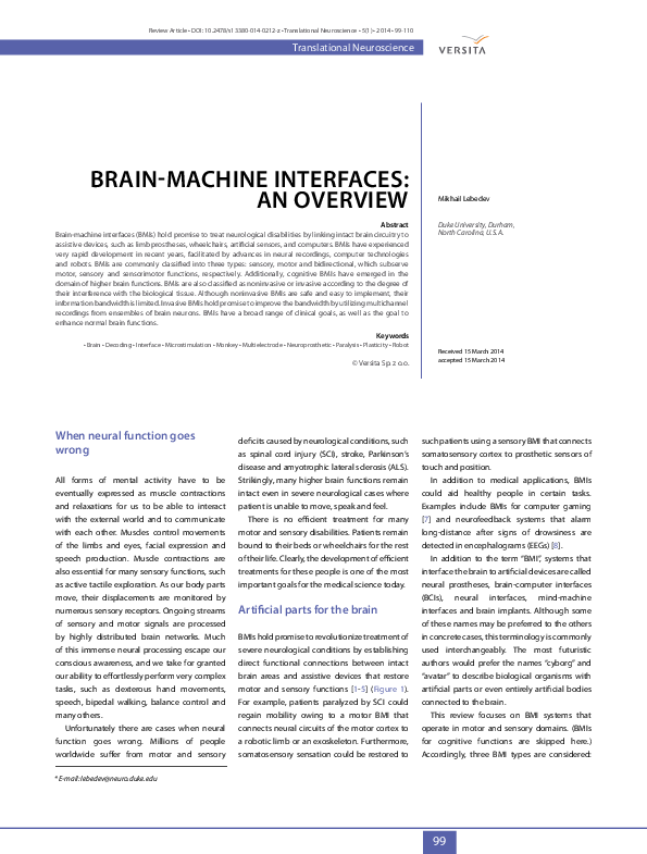 (PDF) Brain-machine interfaces: an overview