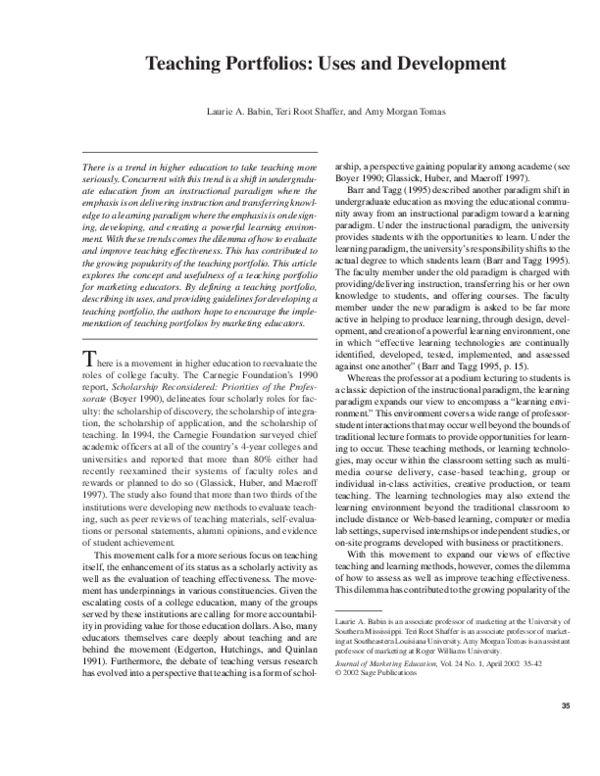 (PDF) Teaching Portfolios: Uses and Development