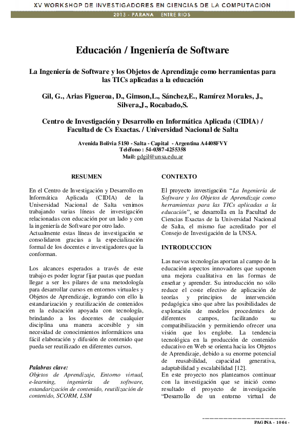 (PDF) Educación / Ingeniería de Software