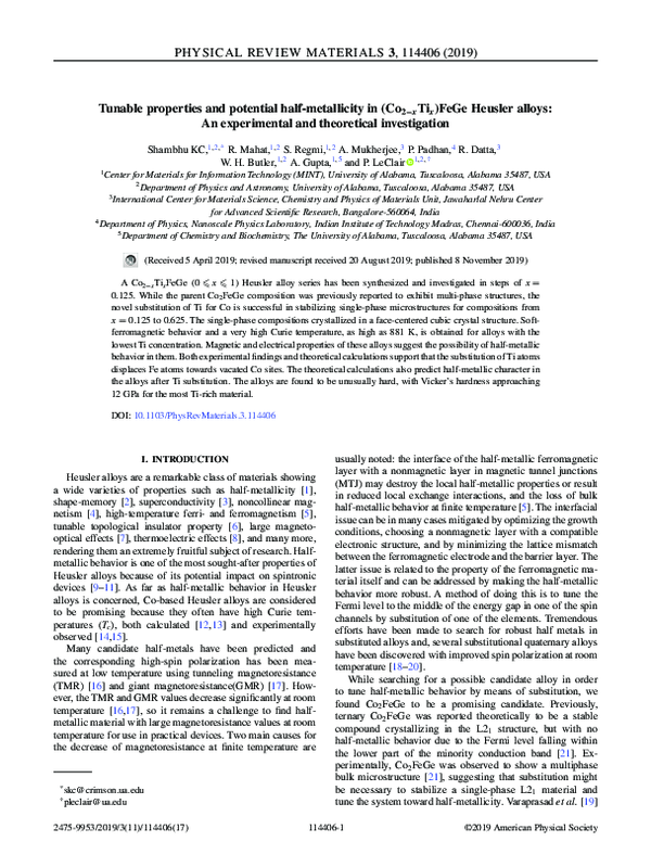 (PDF) Tunable properties and potential half-metallicity in (Co2−xTix ...
