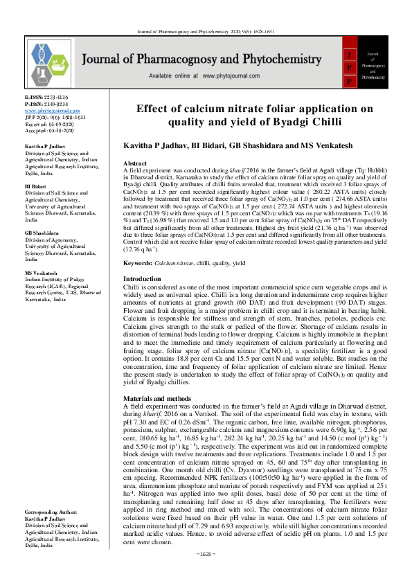 Pdf Effect Of Calcium Nitrate Foliar Application On Quality And Yield