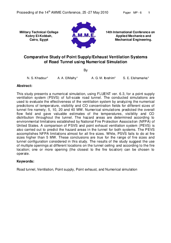 (PDF) Comparative Study of Point Supply/Exhaust Ventilation Systems of Road Tunnel using ...