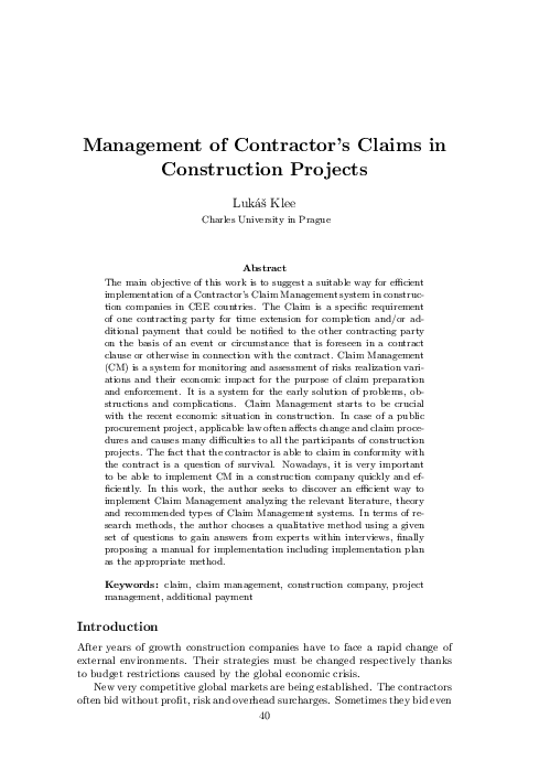 (PDF) Management of Contractor's Claims in Construction Projects