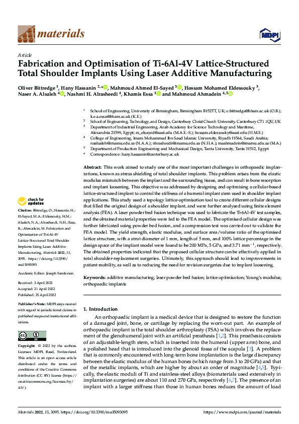 (PDF) Fabrication and Optimisation of Ti-6Al-4V Lattice-Structured ...
