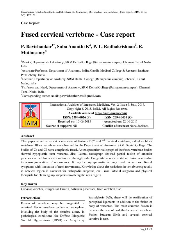 (PDF) Fused cervical vertebrae
