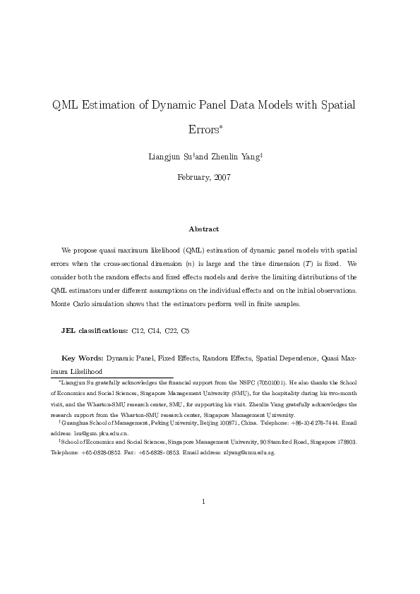 (PDF) QML estimation of dynamic panel data models with spatial errors