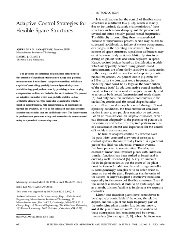 (PDF) Adaptive control strategies for flexible space structures