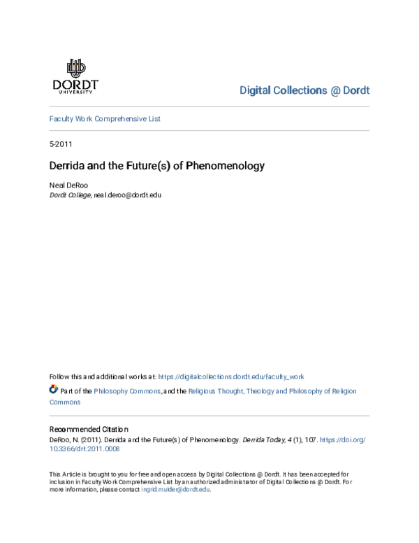 (PDF) Derrida and the Future(s) of Phenomenology