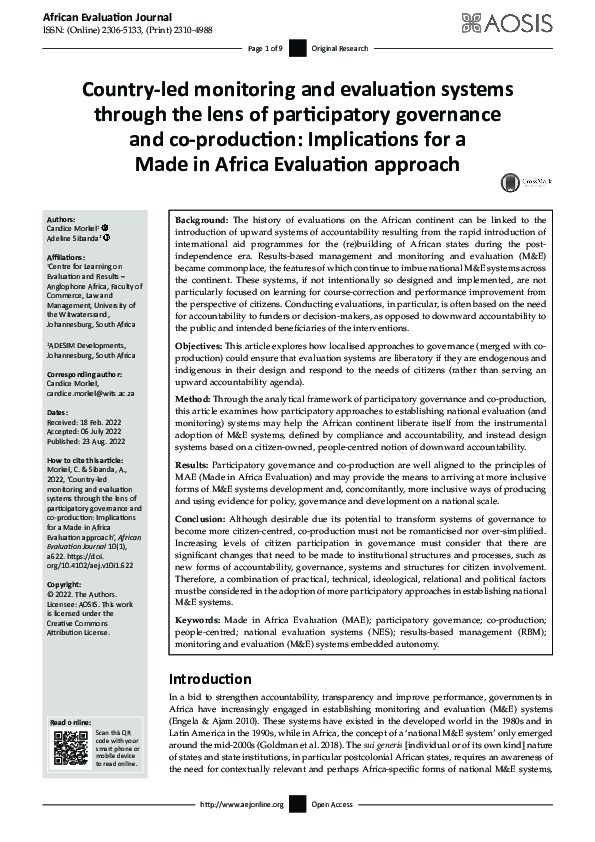 (PDF) Country-led monitoring and evaluation systems through the lens of participatory governance ...