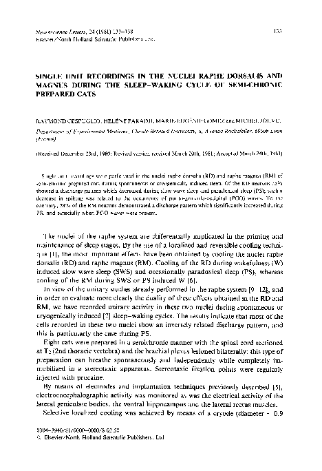 (PDF) Single unit recordings in the nuclei raphe dorsalis and magnus ...