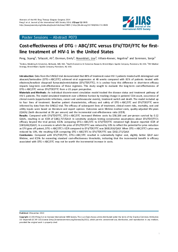 (PDF) Cost-effectiveness of DTG+ABC/3TC versus EFV/TDF/FTC for first ...