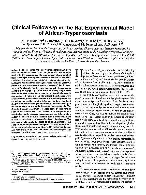 (PDF) Clinical Follow-Up in the Rat Experimental Model of African ...