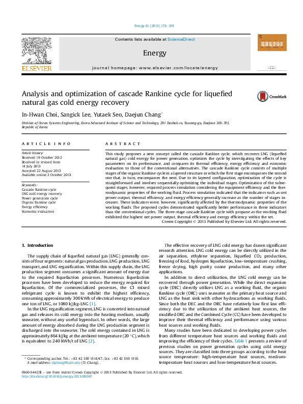 (PDF) Analysis and optimization of cascade Rankine cycle for liquefied ...