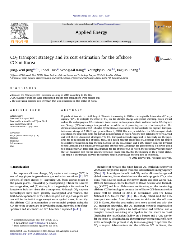 Pdf Co2 Transport Strategy And Its Cost Estimation For The Offshore Ccs In Korea