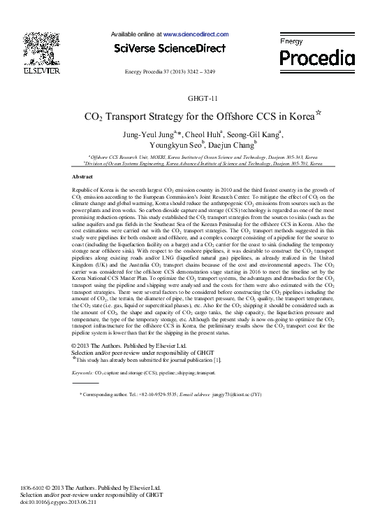 Pdf Co2 Transport Strategy For The Offshore Ccs In Korea