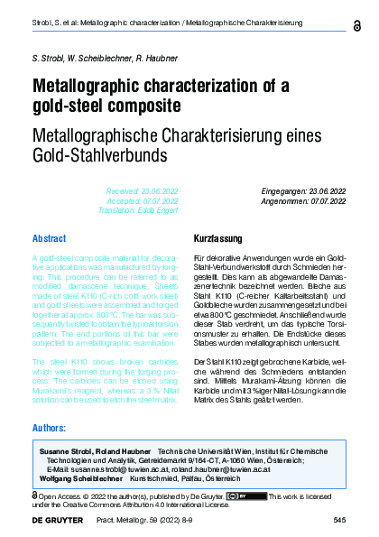 (PDF) Metallographic characterization of a gold-steel composite