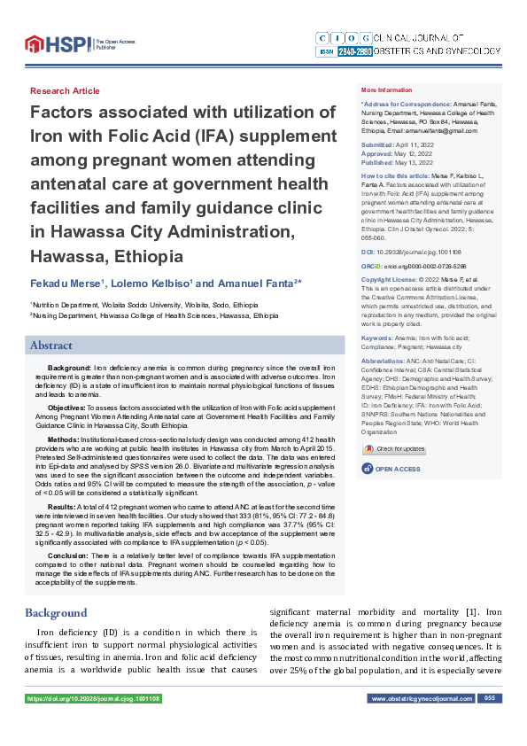 (PDF) Factors associated with utilization of Iron with Folic Acid (IFA ...