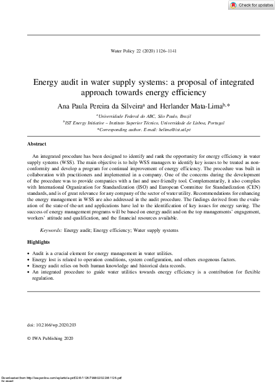 (PDF) Energy audit in water supply systems: a proposal of integrated ...