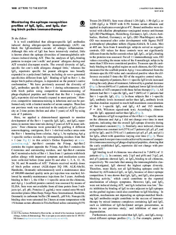 (PDF) Monitoring the epitope recognition profiles of IgE, IgG1, and IgG4 during birch pollen ...