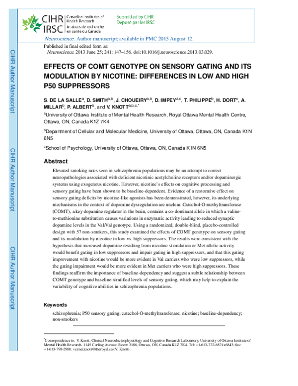 (PDF) Effects of COMT genotype on sensory gating and its modulation by ...