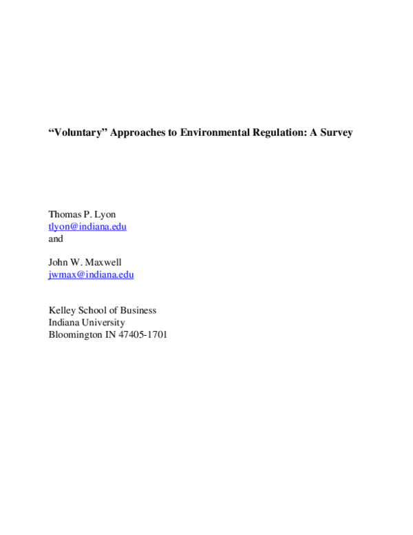 (PDF) Voluntary' Approaches to Environmental Regulation: A Survey