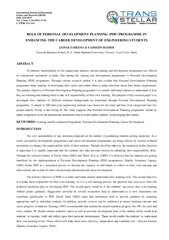 (PDF) Role of Personal Development Planning (PDP) Programme in ...