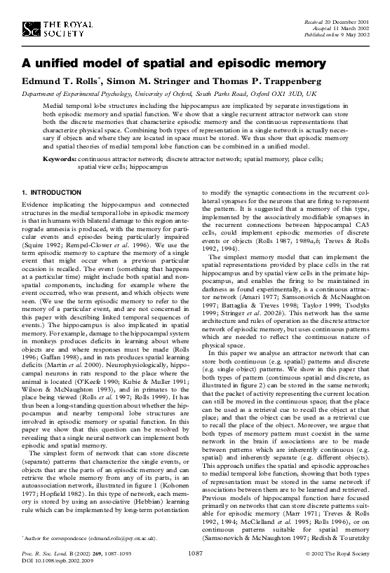 (PDF) A unified model of spatial and episodic memory