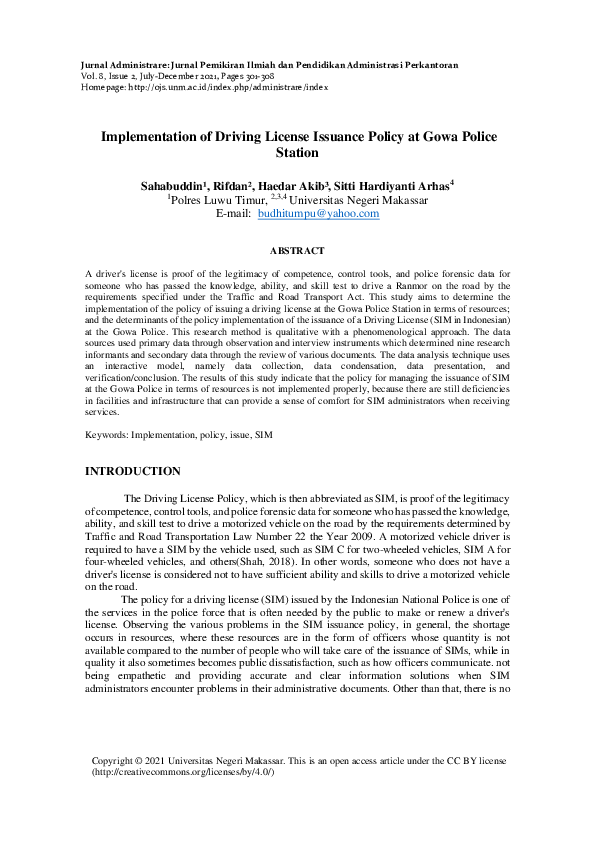 (PDF) Implementation of Driving License Issuance Policy at Gowa Police ...