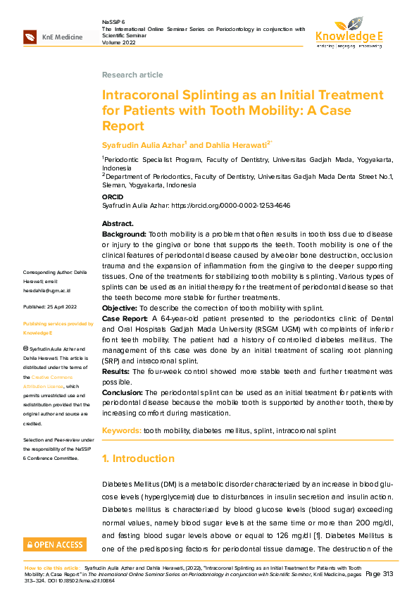 (PDF) Intracoronal Splinting as an Initial Treatment for Patients with ...