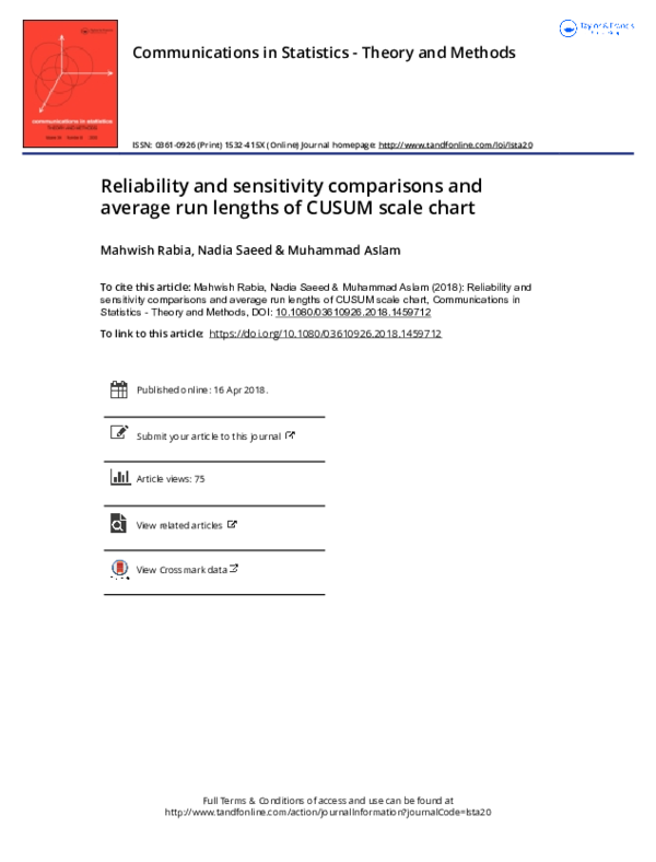 (PDF) Reliability and sensitivity comparisons and average run lengths ...