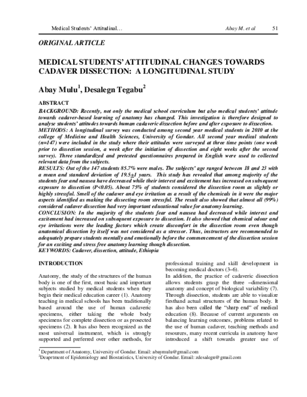 (PDF) Medical students' attitudinal changes towards cadaver dissection ...