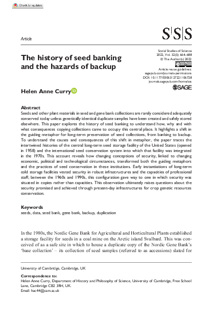 (PDF) The history of seed banking and the hazards of backup