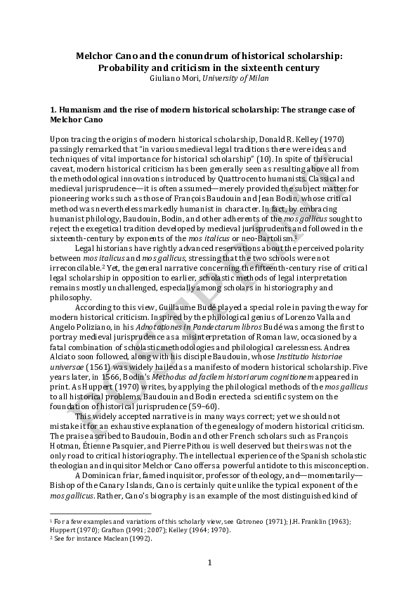 (PDF) Melchor Cano and the conundrum of historical scholarship: Probability and criticism in the ...