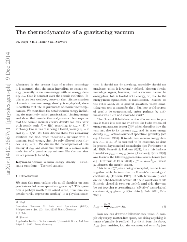(PDF) The Thermodynamics of a Gravitating Vacuum
