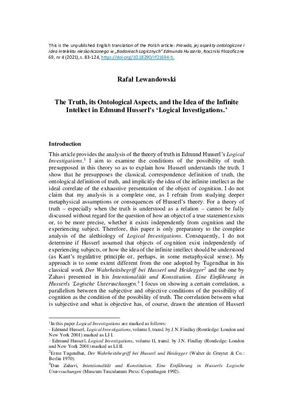 (PDF) The truth, its ontological aspects and the idea of infinite ...