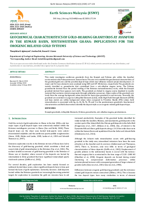 (PDF) Geochemical Characteristics of Gold-Bearing Granitoids at ...
