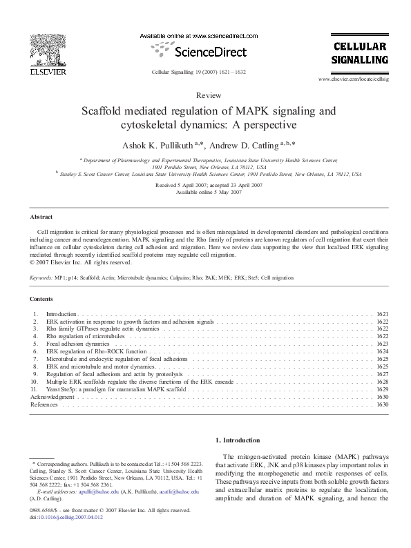 (PDF) Scaffold mediated regulation of MAPK signaling and cytoskeletal dynamics: A perspective